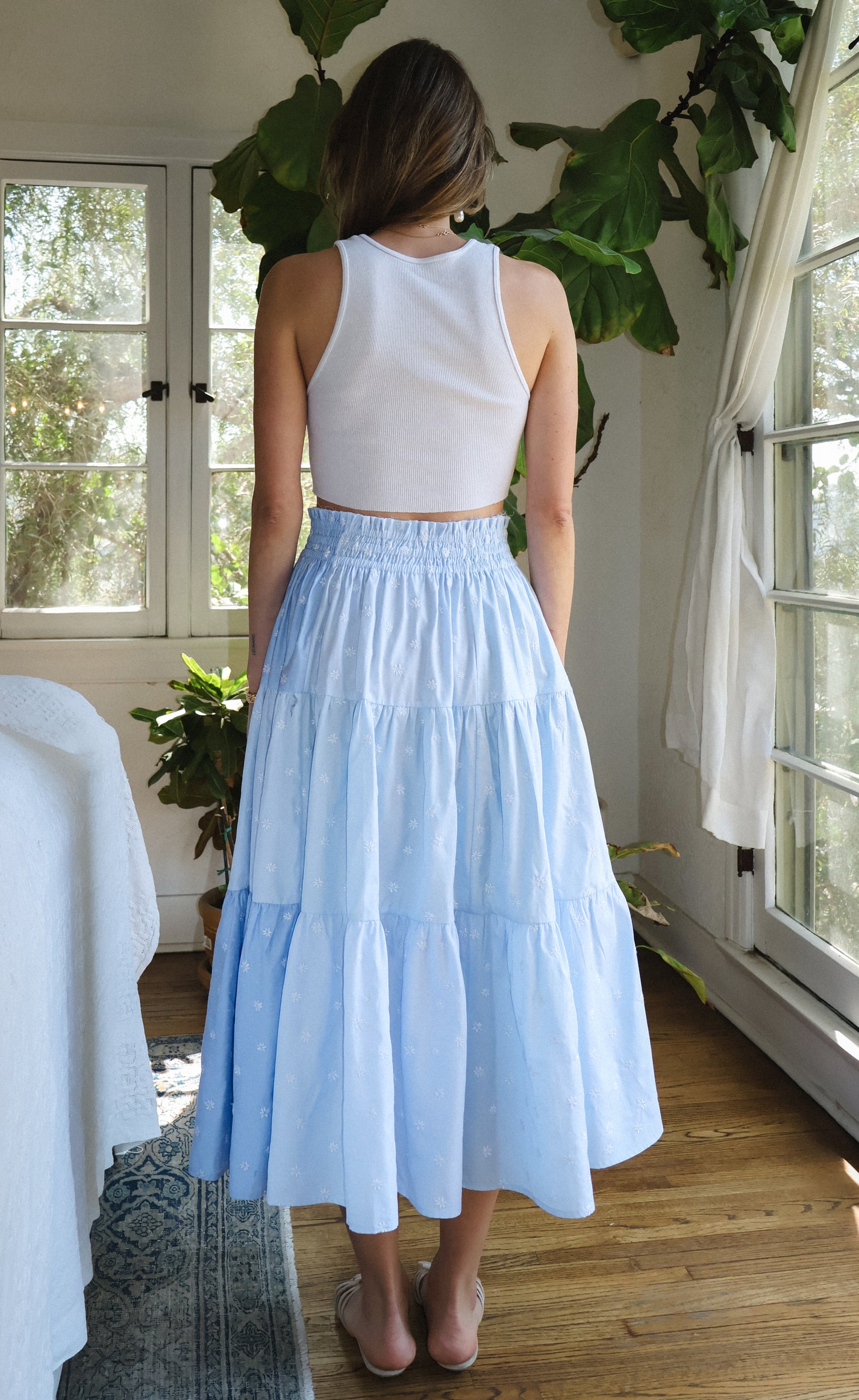 Maria Teresa Skirt, Sky Blue Floral Embroidery • LOTI